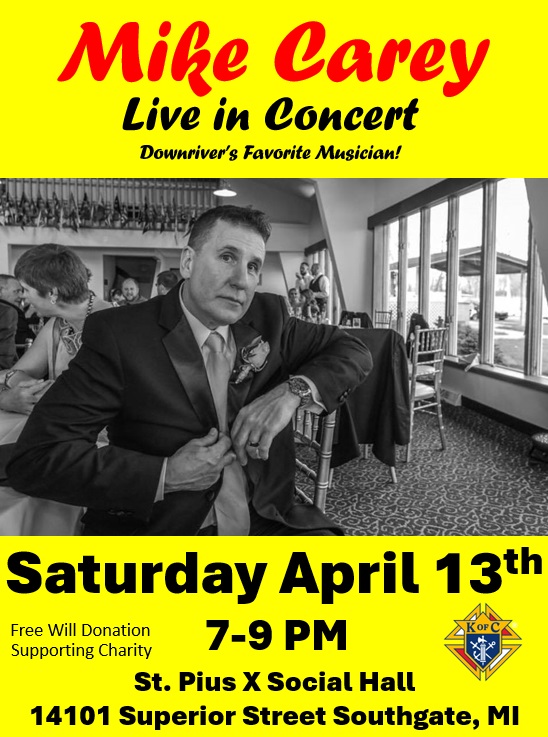 Mike Carey LIVE IN CONCERT – Saturday, April 13th – Bernard P. O'Brien ...